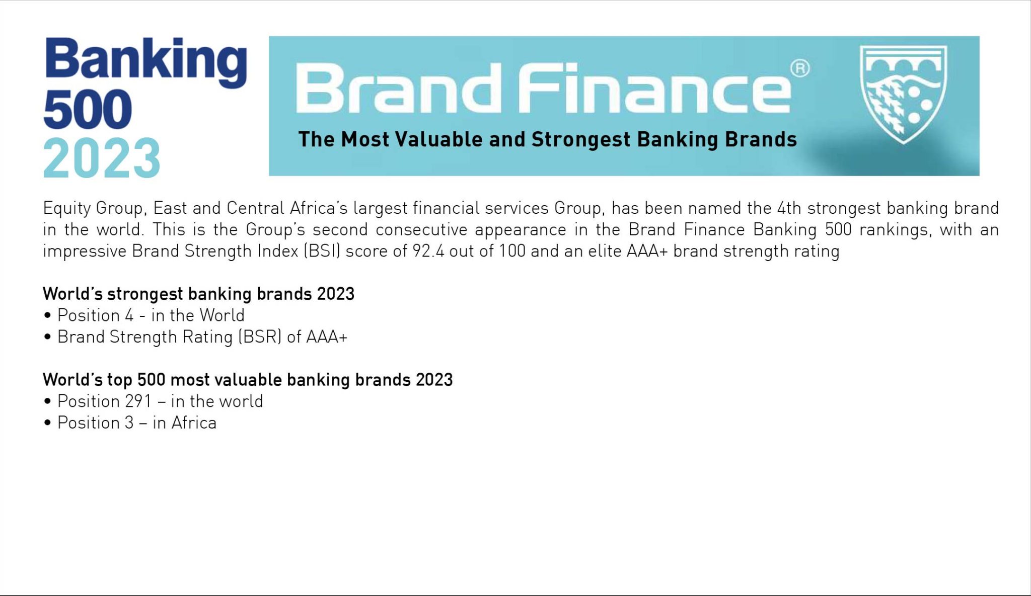 Equity Group | EQUITY GROUP RANKED THE WORLD’S 4TH STRONGEST BANKING BRAND